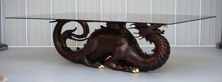 Hardwood Neil Busby Dragon 12 Person Dining Table Ruby Eyes 22-Carat ...
