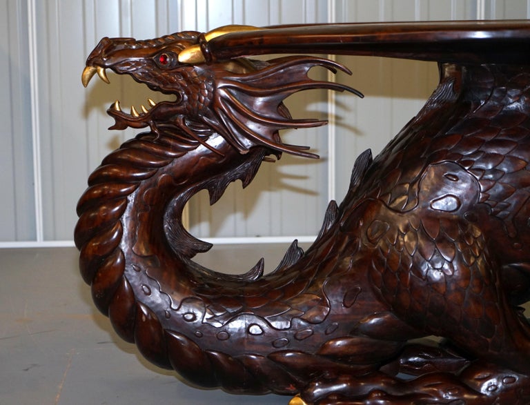 Hardwood Neil Busby Dragon 12 Person Dining Table Ruby Eyes 22-Carat ...