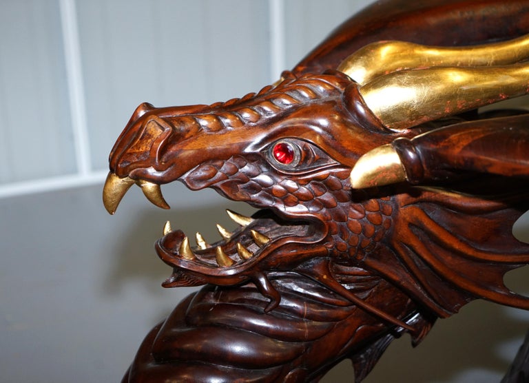 Hardwood Neil Busby Dragon 12 Person Dining Table Ruby Eyes 22-Carat ...