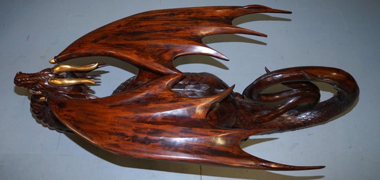 Hardwood Neil Busby Dragon 12 Person Dining Table Ruby Eyes 22-Carat ...