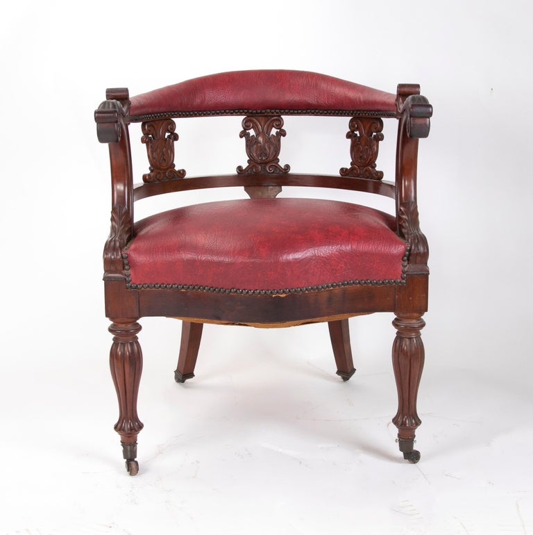 Mahogany Office Chair with Bronze Wheels and Faux Leather Seating and ...