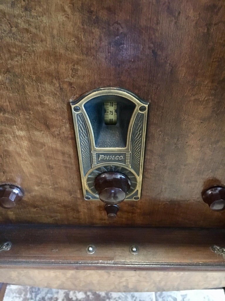 Mahogany Philco 1920s Music Radio Cabinet with Needlepoint and Carved ...