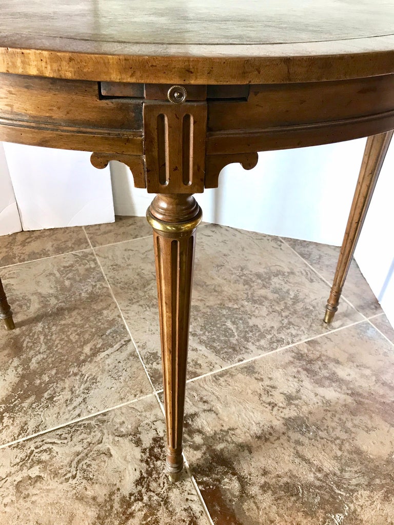 Mahogany Round Game Table with Green Leather Top at 1stDibs