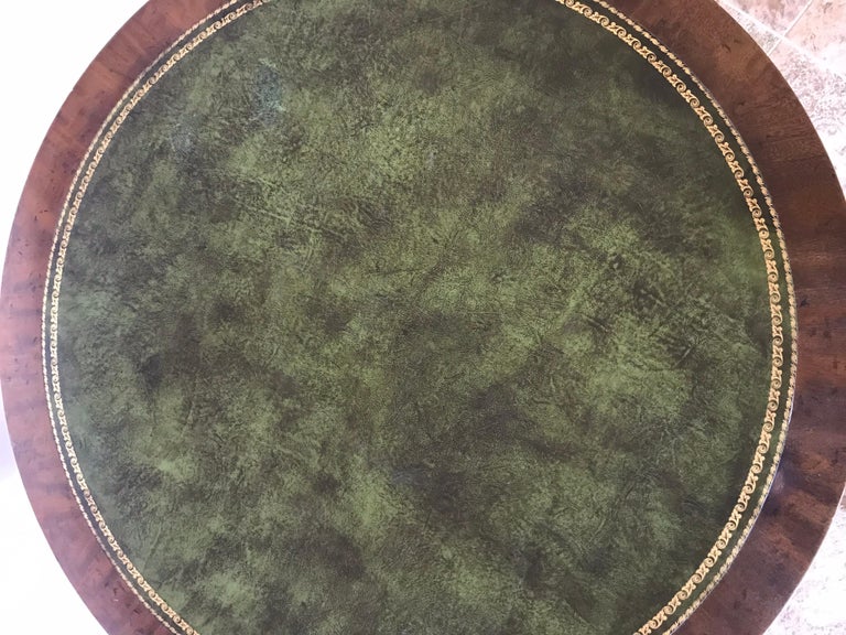 Mahogany Round Game Table with Green Leather Top at 1stDibs