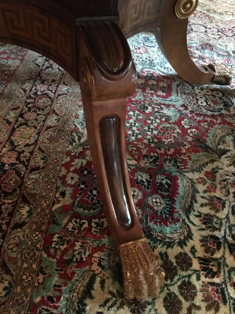 Mahogany Round Table with Greek Key Inlay on a Decorative Pedestal ...