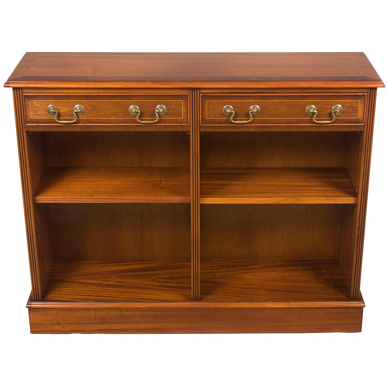Mahogany Short Low Bookcase with Drawers Narrow Bookshelf at 1stDibs