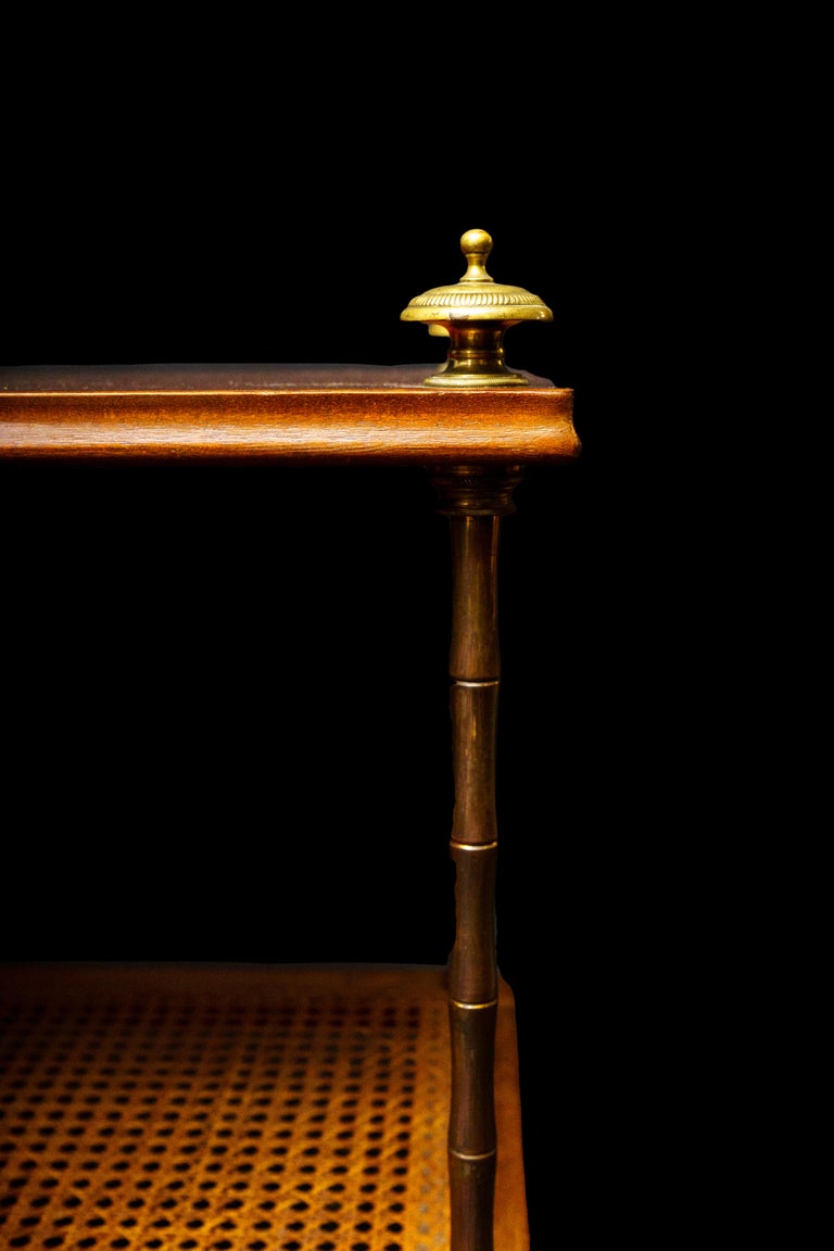 Mahogany Side Table w/ Caned Bottom Shelf and Faux Bamboo Metal Legs ...
