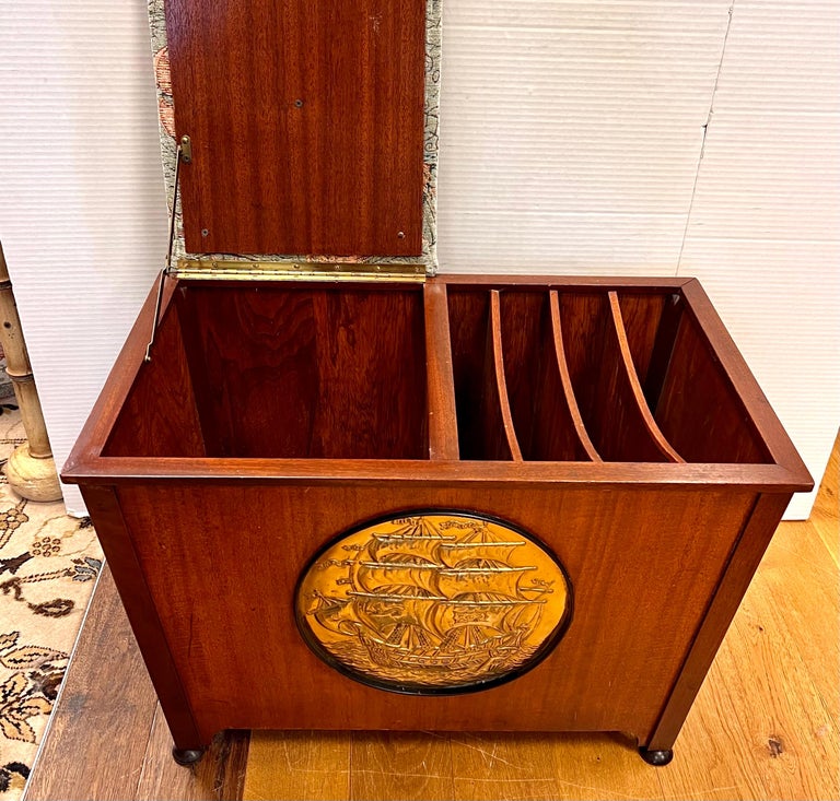 Mahogany Storage Bench and Magazine Rack with Rae Brass Insert For Sale ...