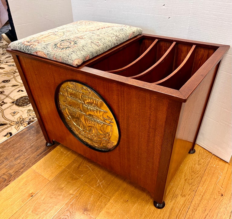 Mahogany Storage Bench and Magazine Rack with Rae Brass Insert For Sale ...