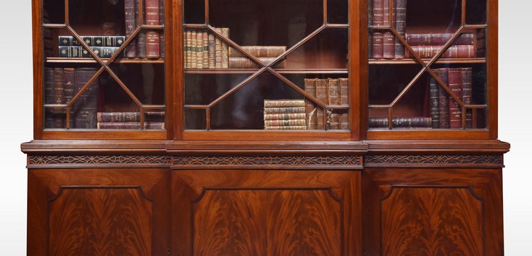 Mahogany Three-Door Breakfront Library Bookcase For Sale at 1stDibs