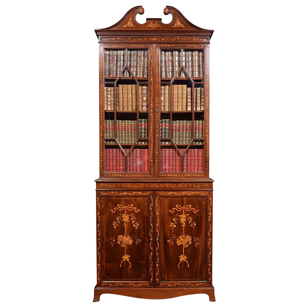 Mahogany Two-Door Inlaid Bookcase For Sale at 1stdibs