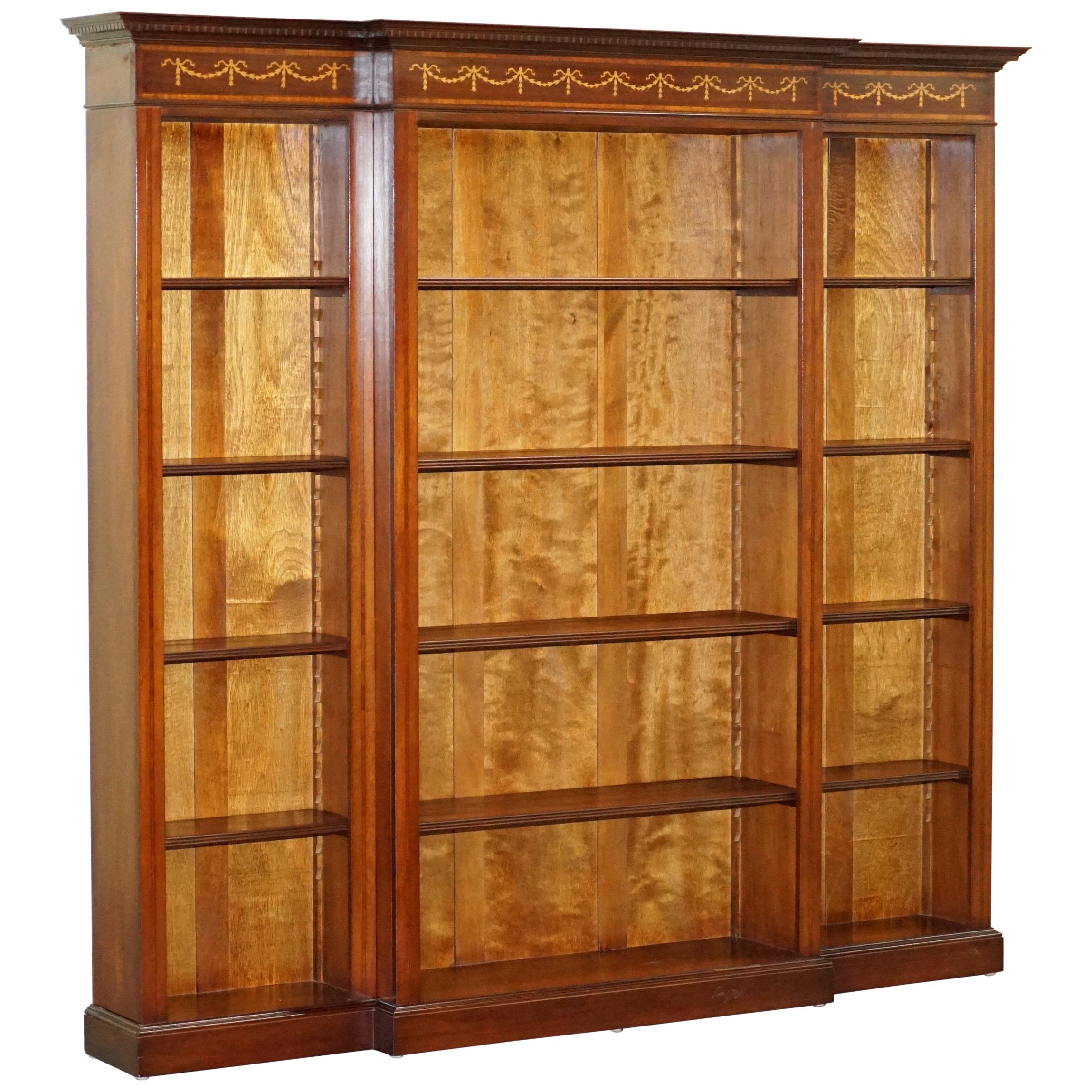Mahogany and Walnut Marquetry Inlaid Breakfront Library Bookcase Part ...