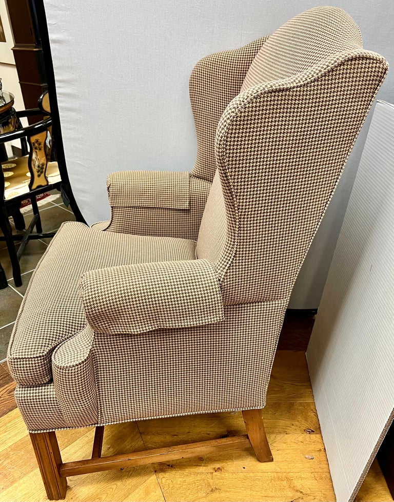Mahogany Wingback Reading Chair with Houndstooth Upholstery For Sale at ...