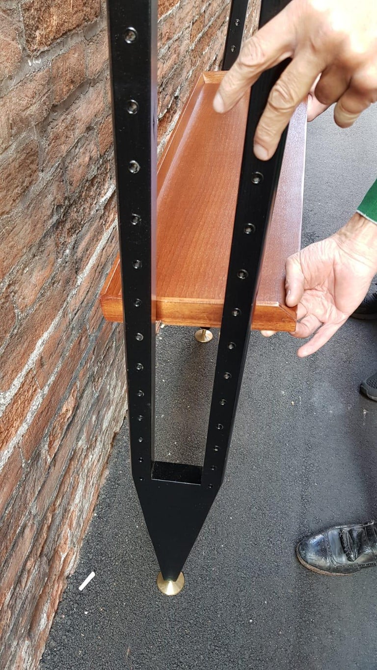 Mahogany Wood Adjustable Shelves Six Black Metal Uprights Bookcase ...