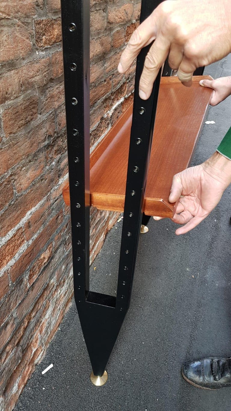 Mahogany Wood Adjustable Shelves Six Black Metal Uprights Bookcase ...