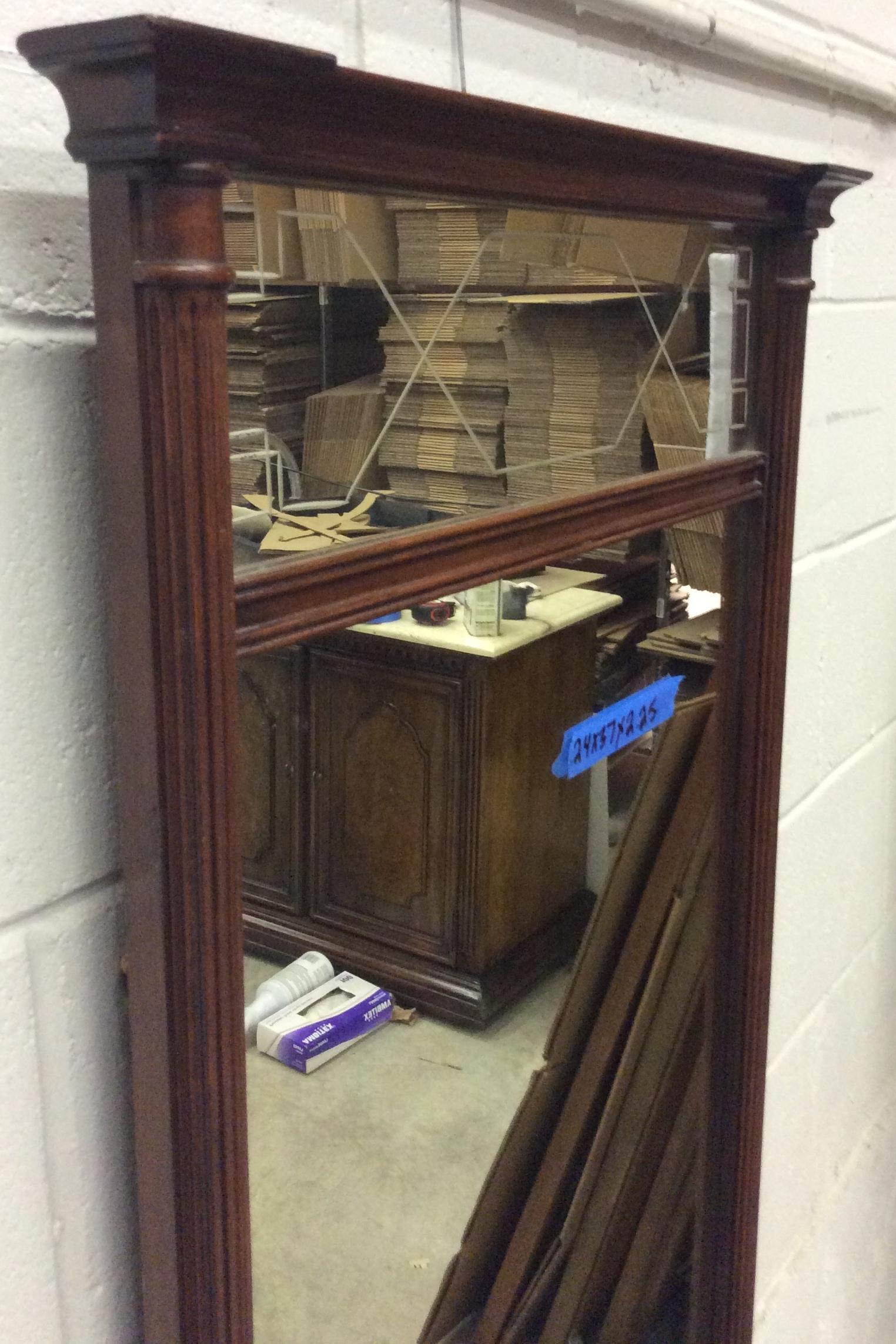 Mahogany Wood Etched Mirror with Pillars For Sale at 1stDibs