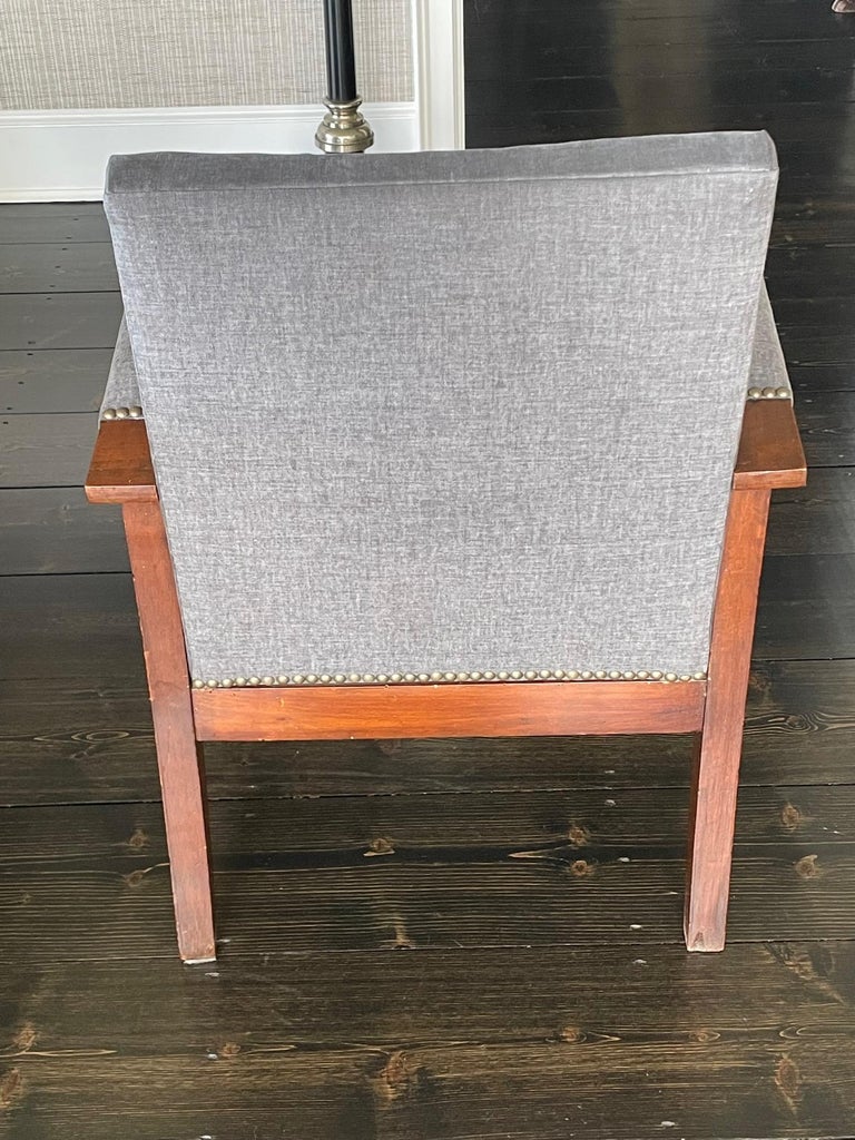 Mahogany Wood Framed with Grey Upholstery Pair Side Chairs, Italy, Mid ...