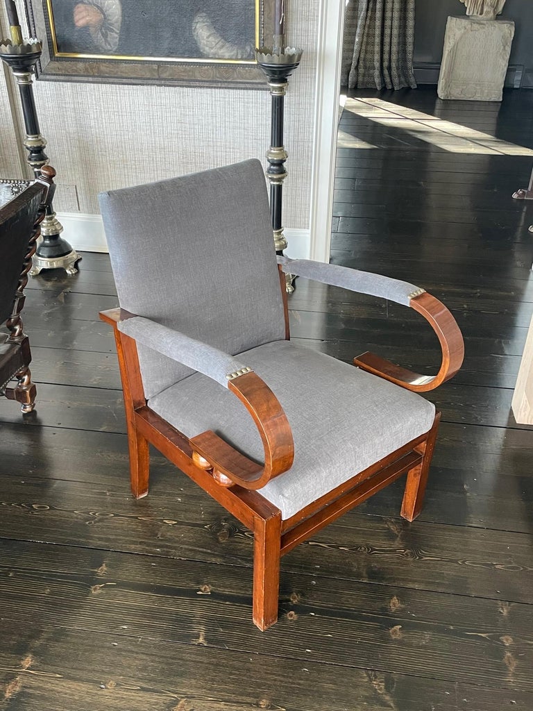 Mahogany Wood Framed with Grey Upholstery Pair Side Chairs, Italy, Mid ...