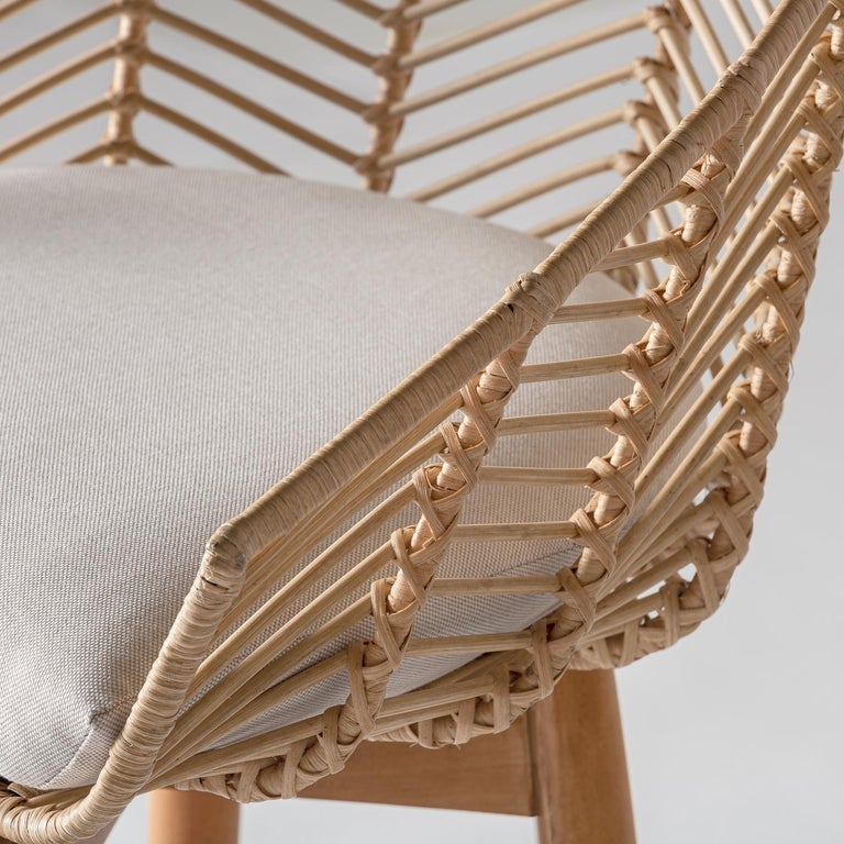 Mahogany Wooden and Rattan Wicker Chair For Sale at 1stDibs