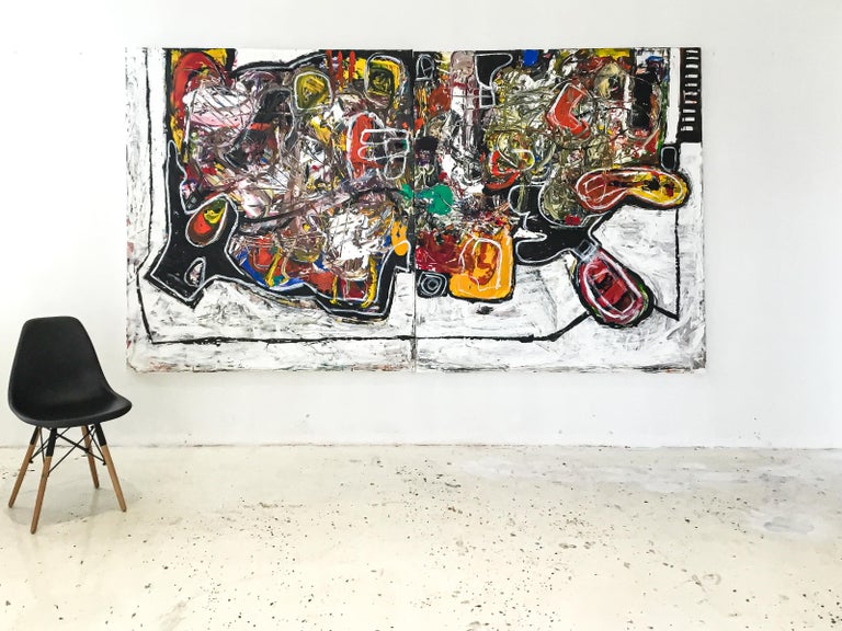 Maico Camilo - Large Double Panel Abstract Acrylic on Canvas Painting ...