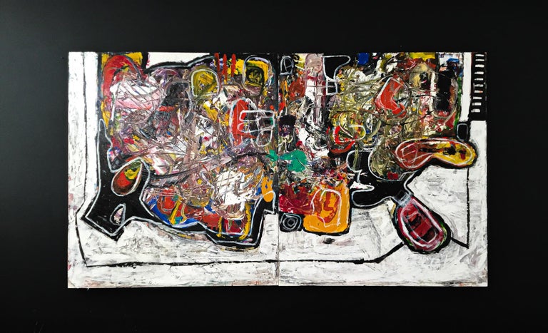 Maico Camilo - Large Double Panel Abstract Acrylic on Canvas Painting ...