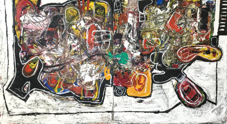Maico Camilo - Large Double Panel Abstract Acrylic on Canvas Painting ...