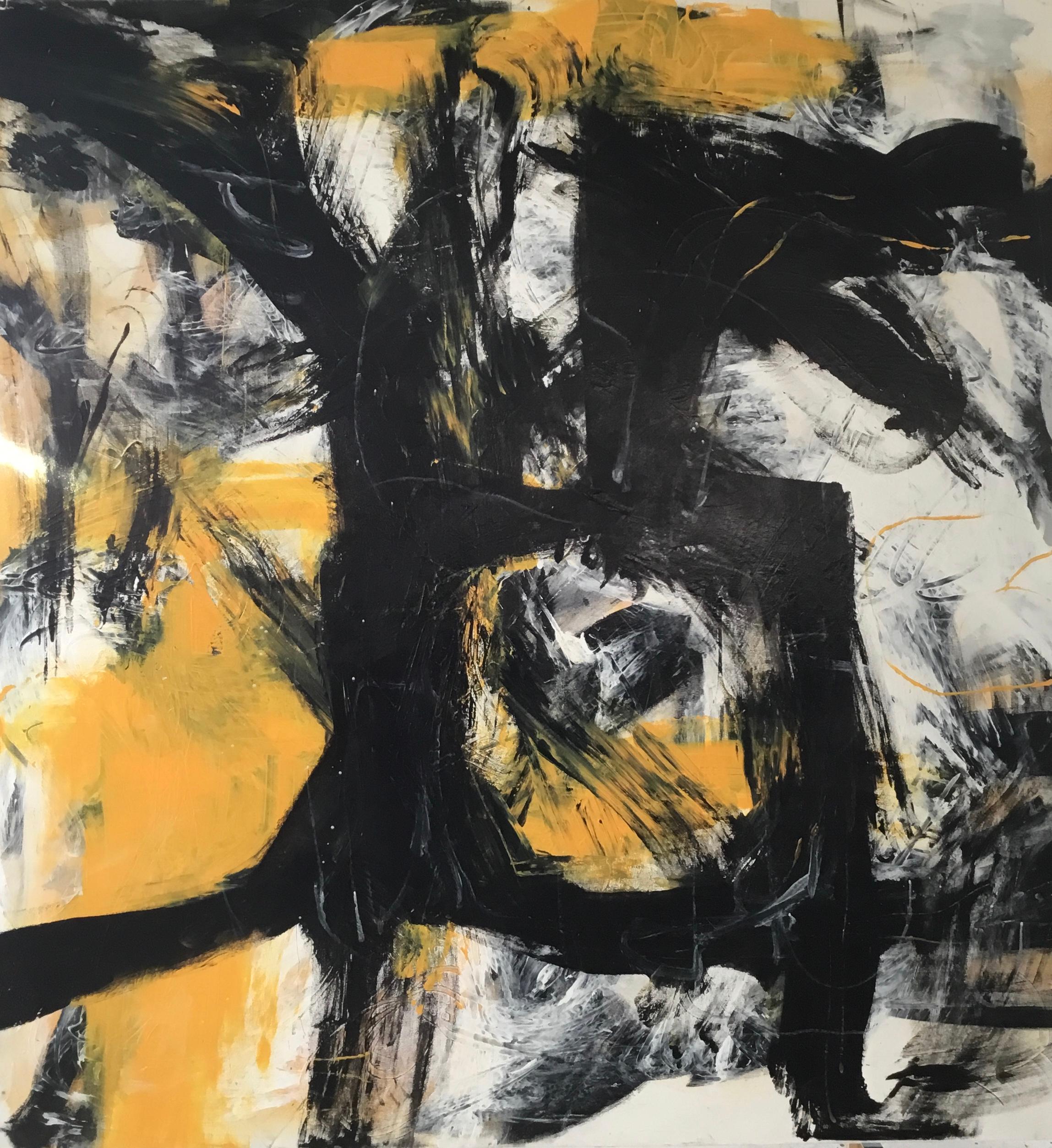 Timothy Sanchez - Abstract with French Garden Chairs - white with blue ...