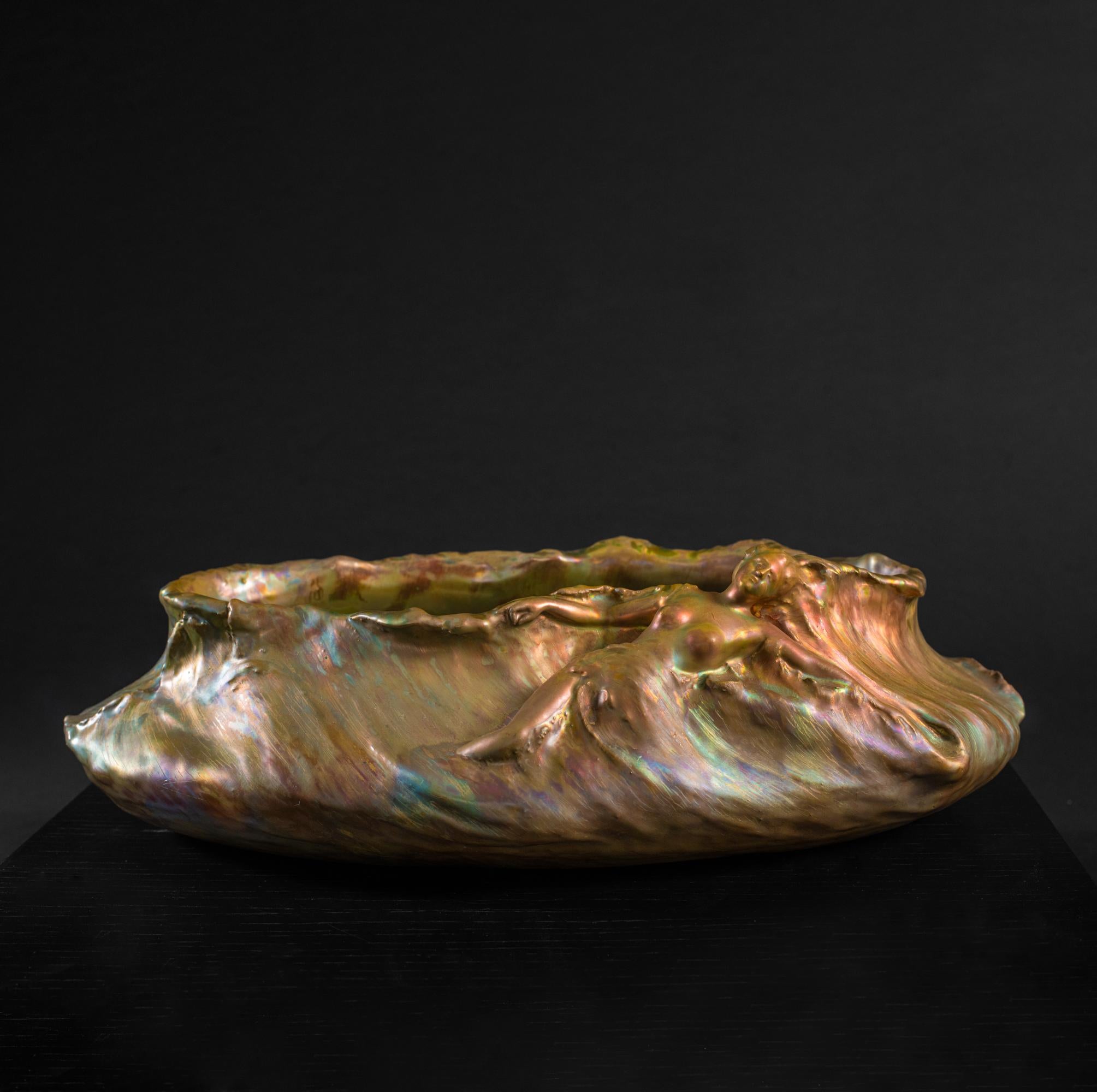 Maiden in the Waves Iridescent Art Nouveau Bowl by Clement Massier For ...