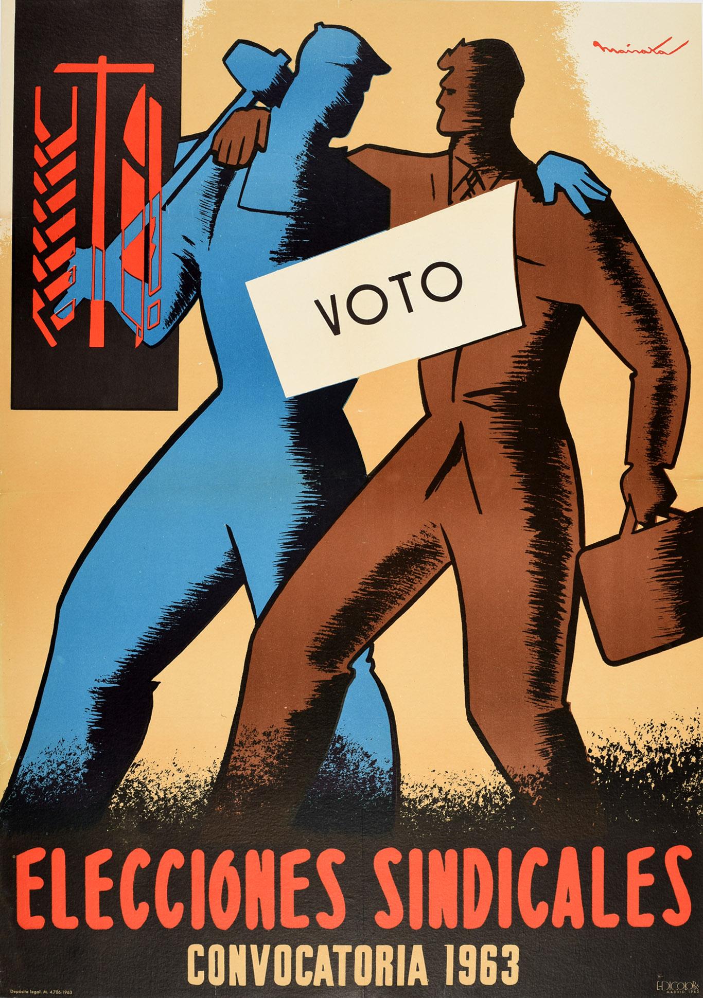 Mainata - Original Vintage Poster Elecciones Sindicales Voto Spanish ...