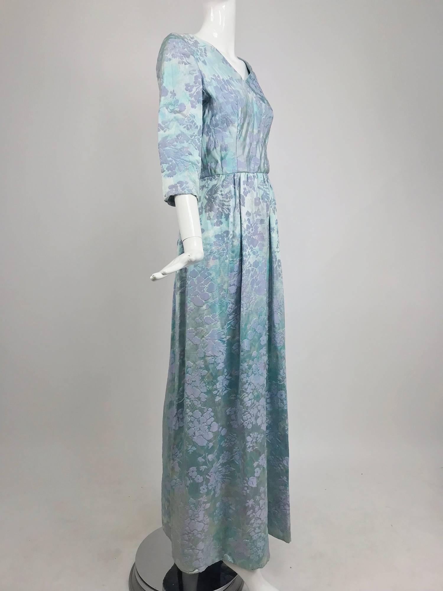 Mainbocher water coloursilk brocade eveing dress 1950s For Sale at 1stDibs