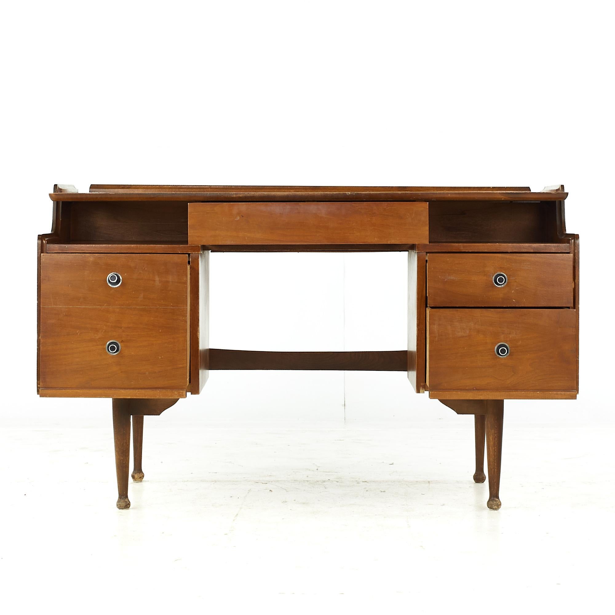 Mainline by Hooker Midcentury Double Pedestal Floating Top Desk For ...