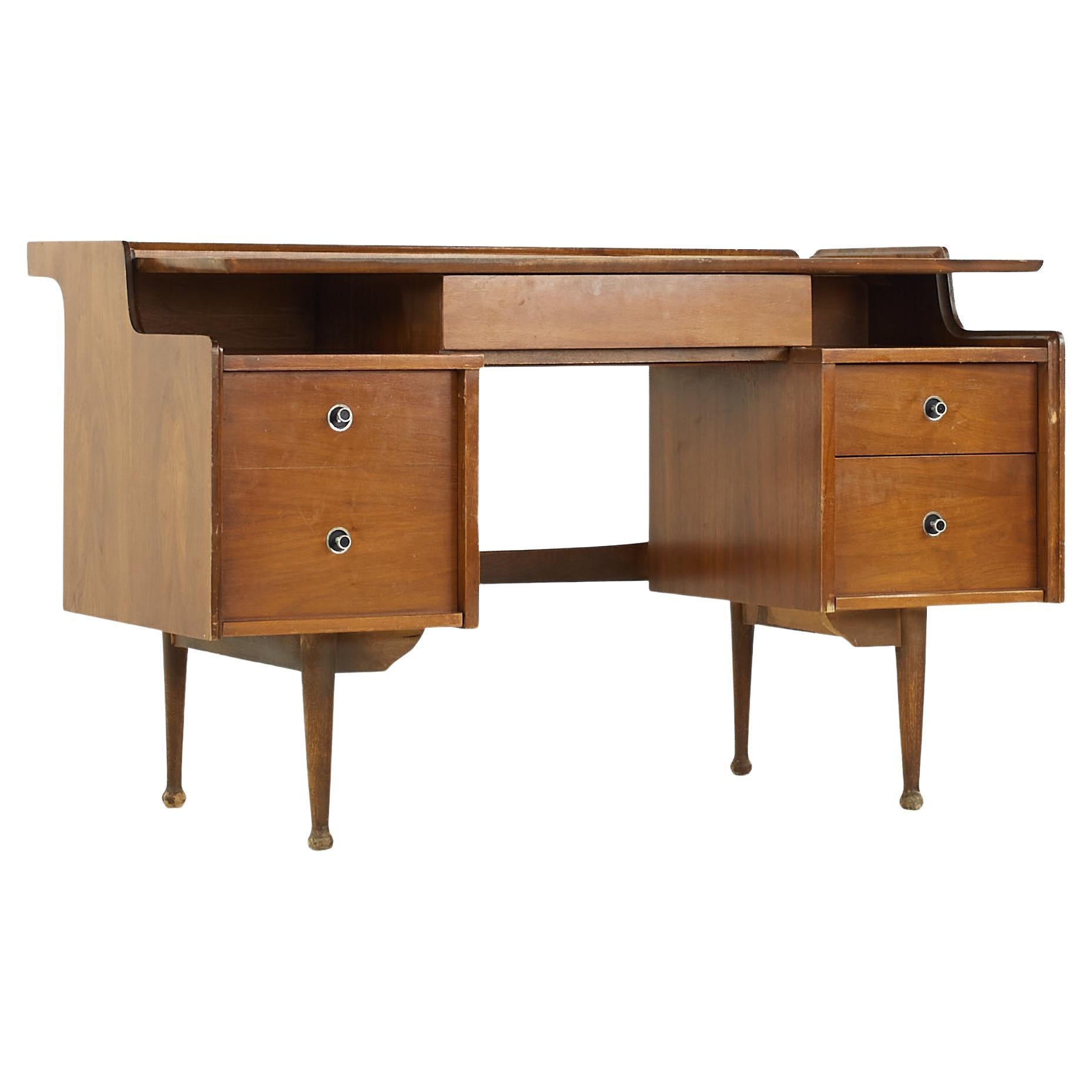 Midcentury Walnut Curved Desk, Floating Top at 1stDibs | curved mid ...