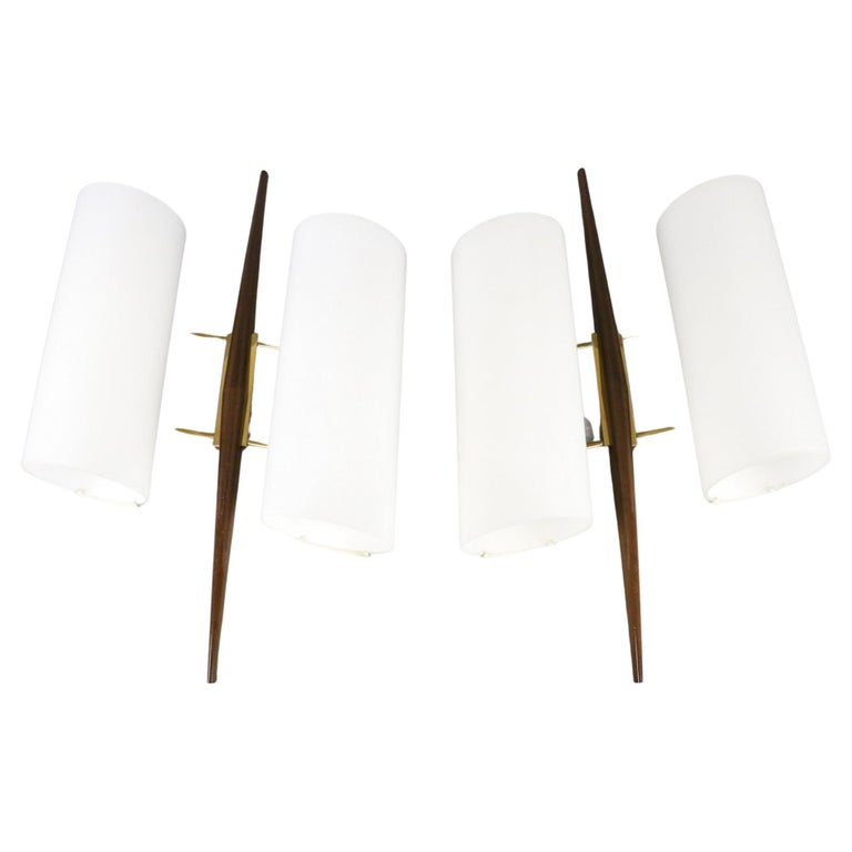 Maison Arlus, Pair of Mid-Century Modern Double Lighting Wall Lamps ...