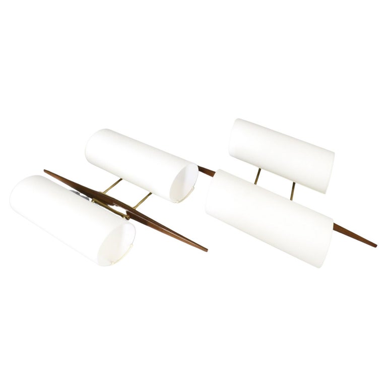 Maison Arlus, Pair of Mid-Century Modern Double Lighting Wall Lamps ...