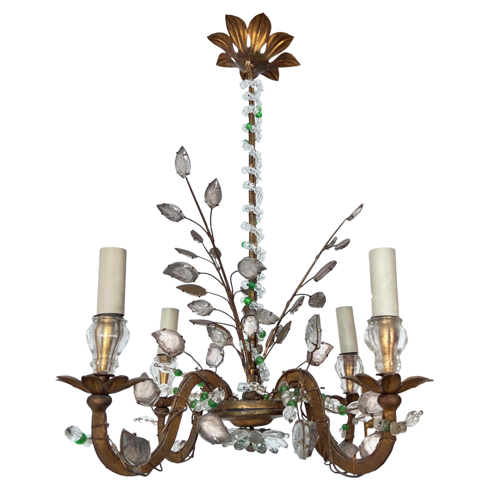 Maison Baguès Chandelier With Green Bead Detail For Sale at 1stDibs
