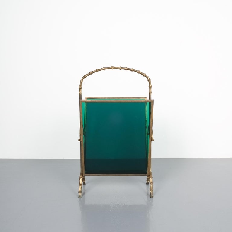 Maison Baguès Attr. Faux Bamboo Green Lucite Magazine Rack For Sale at ...