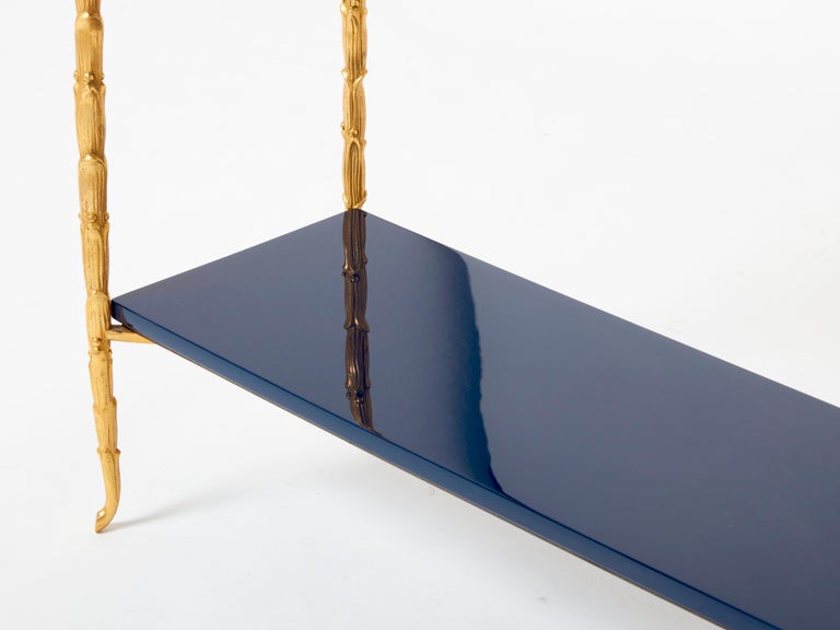 Maison Baguès Foliage Bronze Blue Lacquered Console Table 1960s For Sale at 1stDibs
