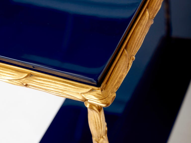 Maison Baguès Foliage Bronze Blue Lacquered Console Table 1960s For Sale at 1stDibs