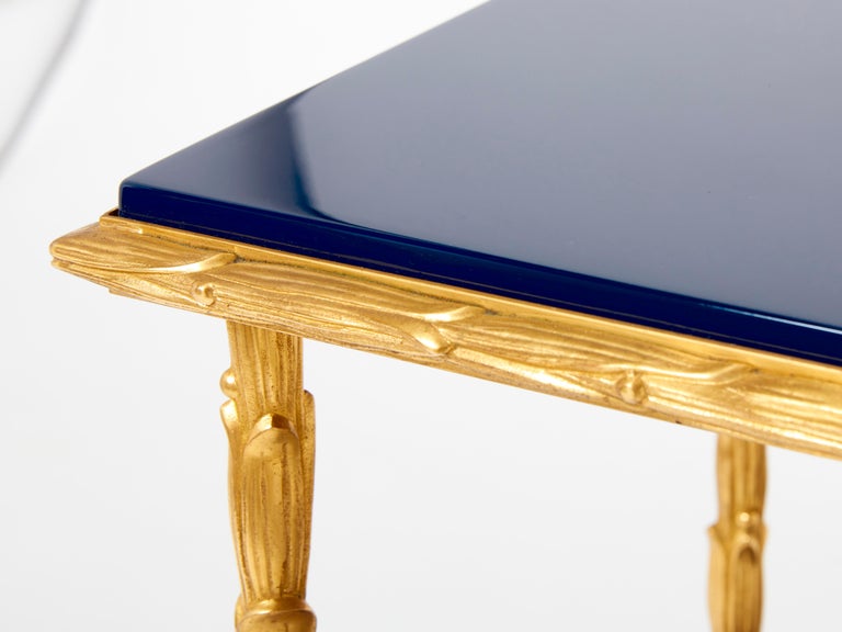 Maison Baguès Foliage Bronze Blue Lacquered Console Table 1960s For Sale at 1stDibs