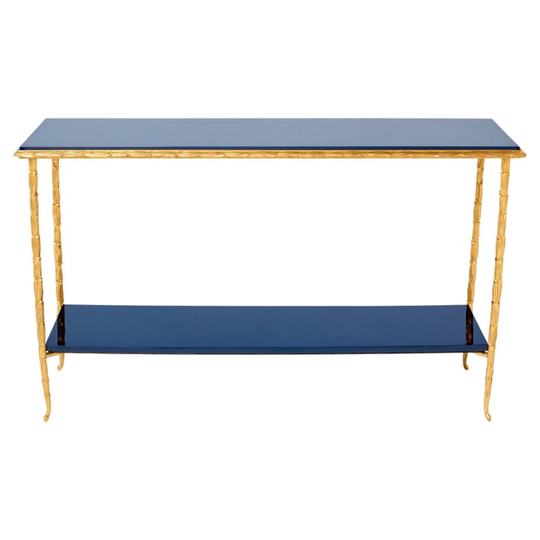 Maison Baguès Foliage Bronze Blue Lacquered Console Table 1960s For ...