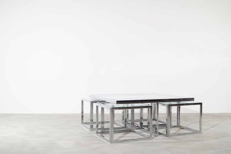 Maison Charles France Coffee Table with Nesting Tables Chrome For Sale ...
