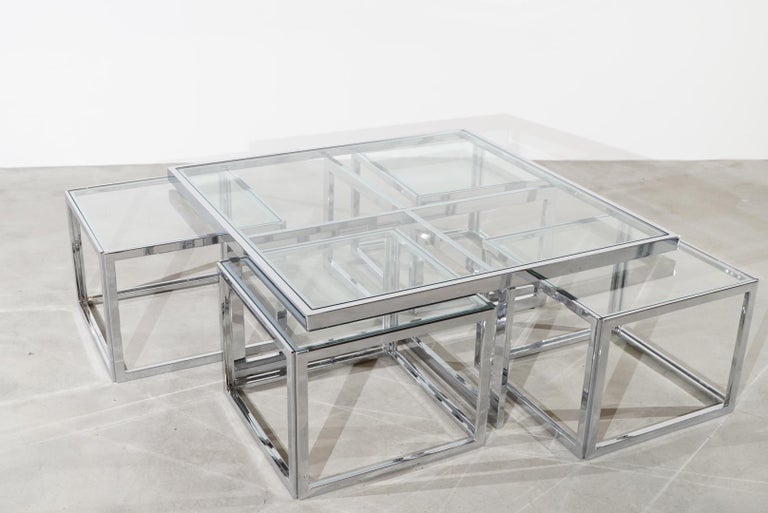 Maison Charles France Coffee Table with Nesting Tables Chrome For Sale ...