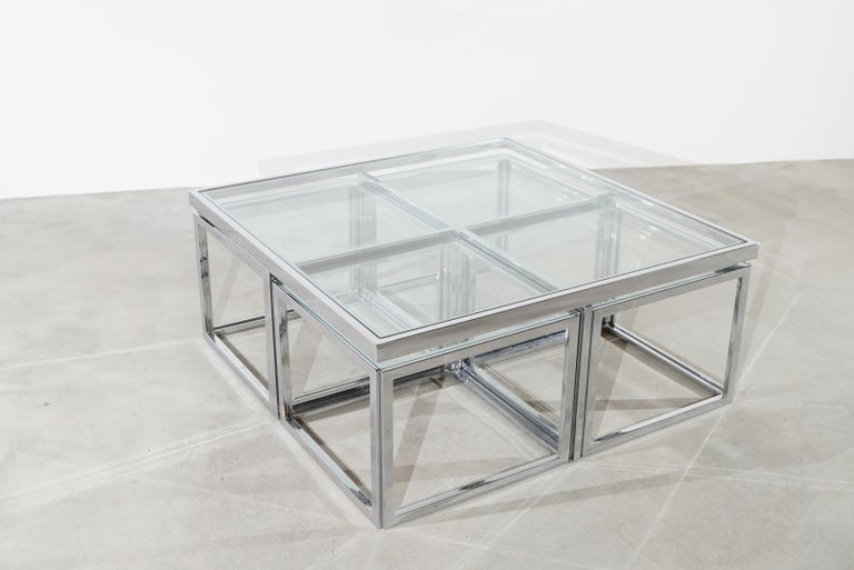 Maison Charles France Coffee Table with Nesting Tables Chrome For Sale ...