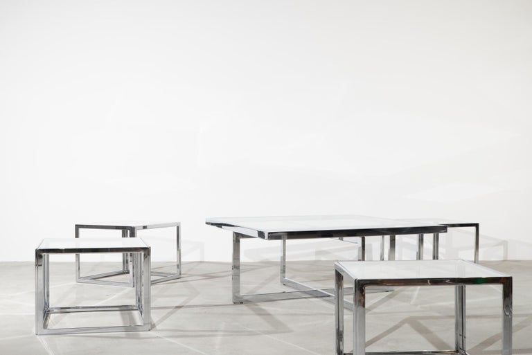 Maison Charles France Coffee Table with Nesting Tables Chrome For Sale ...