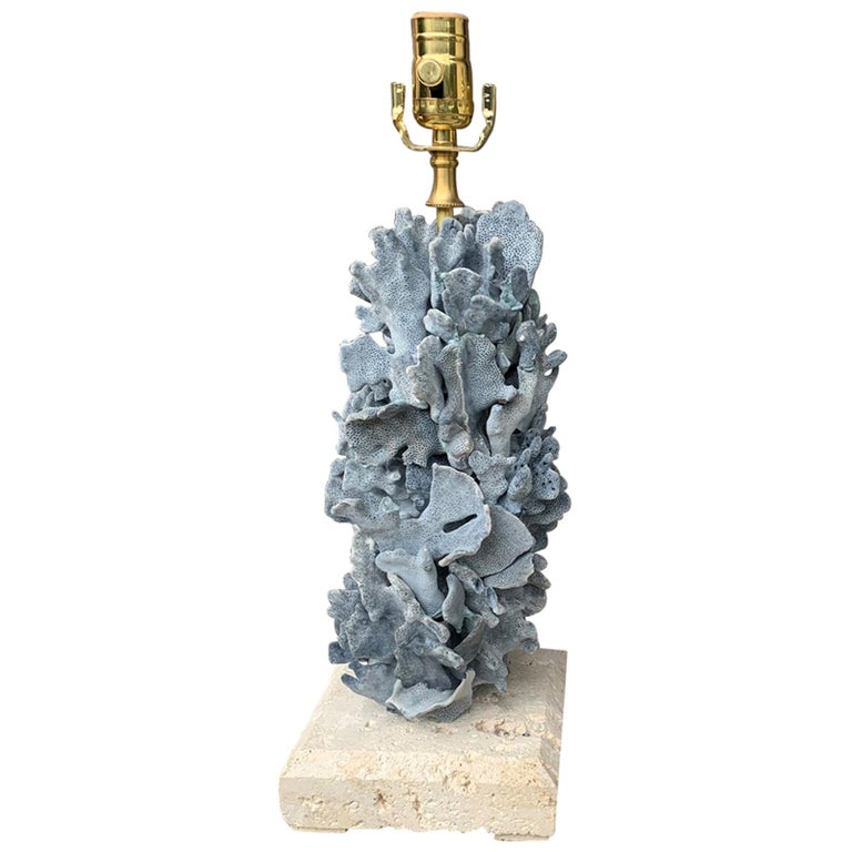 Maison Charles Style 20th Century Blue Coral Lamp on Coquina Stone Base ...