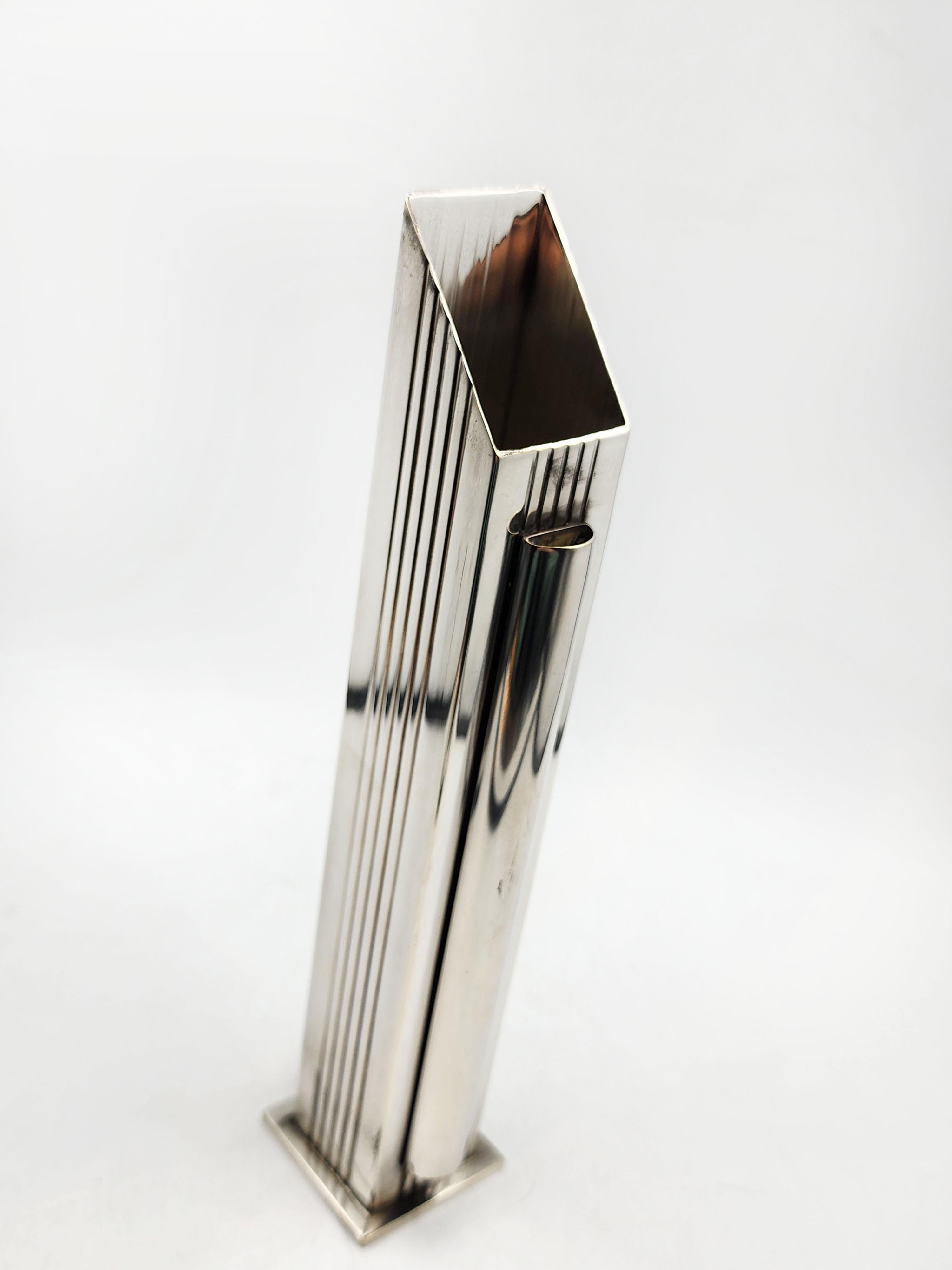 Maison Desny Art Deco Silver Metal Vase For Sale at 1stDibs