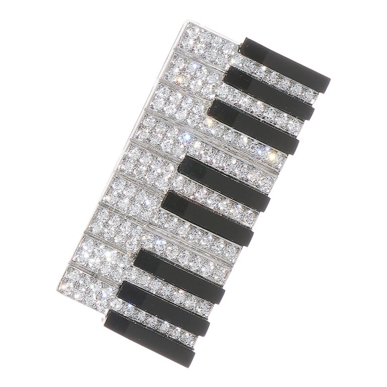Keyboard, 18 Karat White Gold, Enamel, Diamonds Brooch For Sale at 1stDibs
