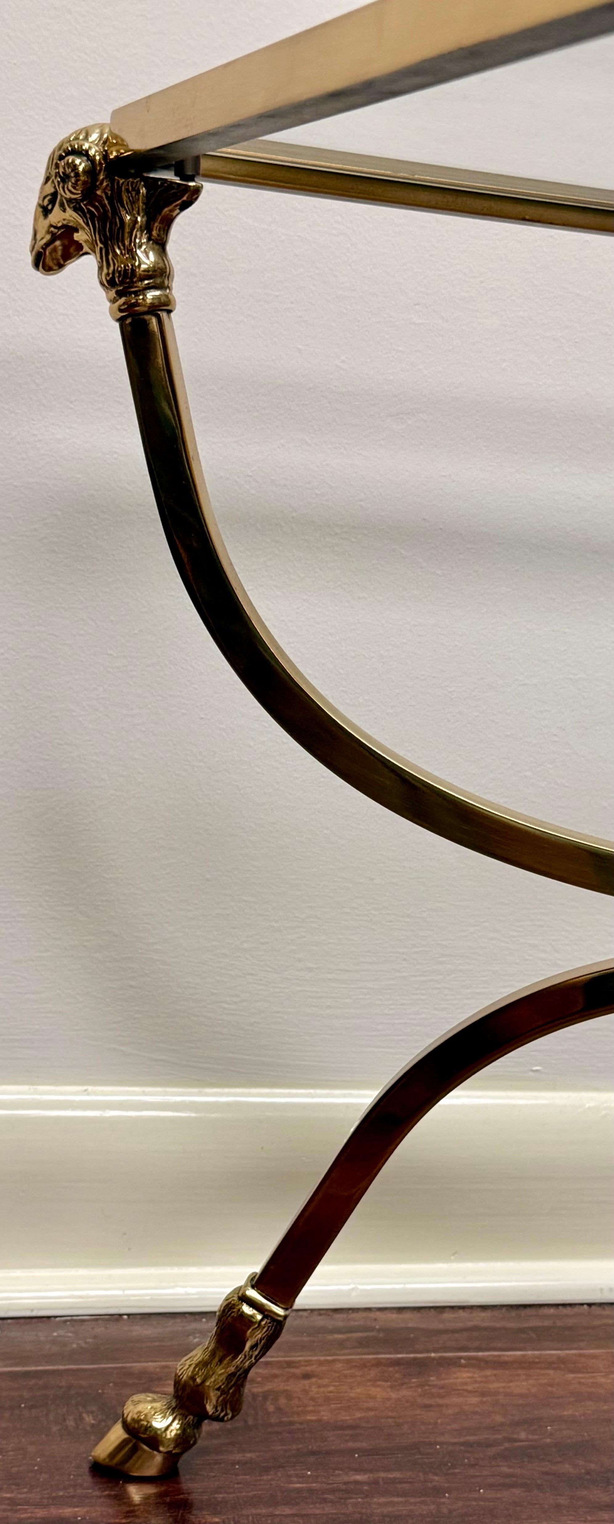 Maison Jansen Brass Coffee Table with Glass Top, Ram's Head Design For ...