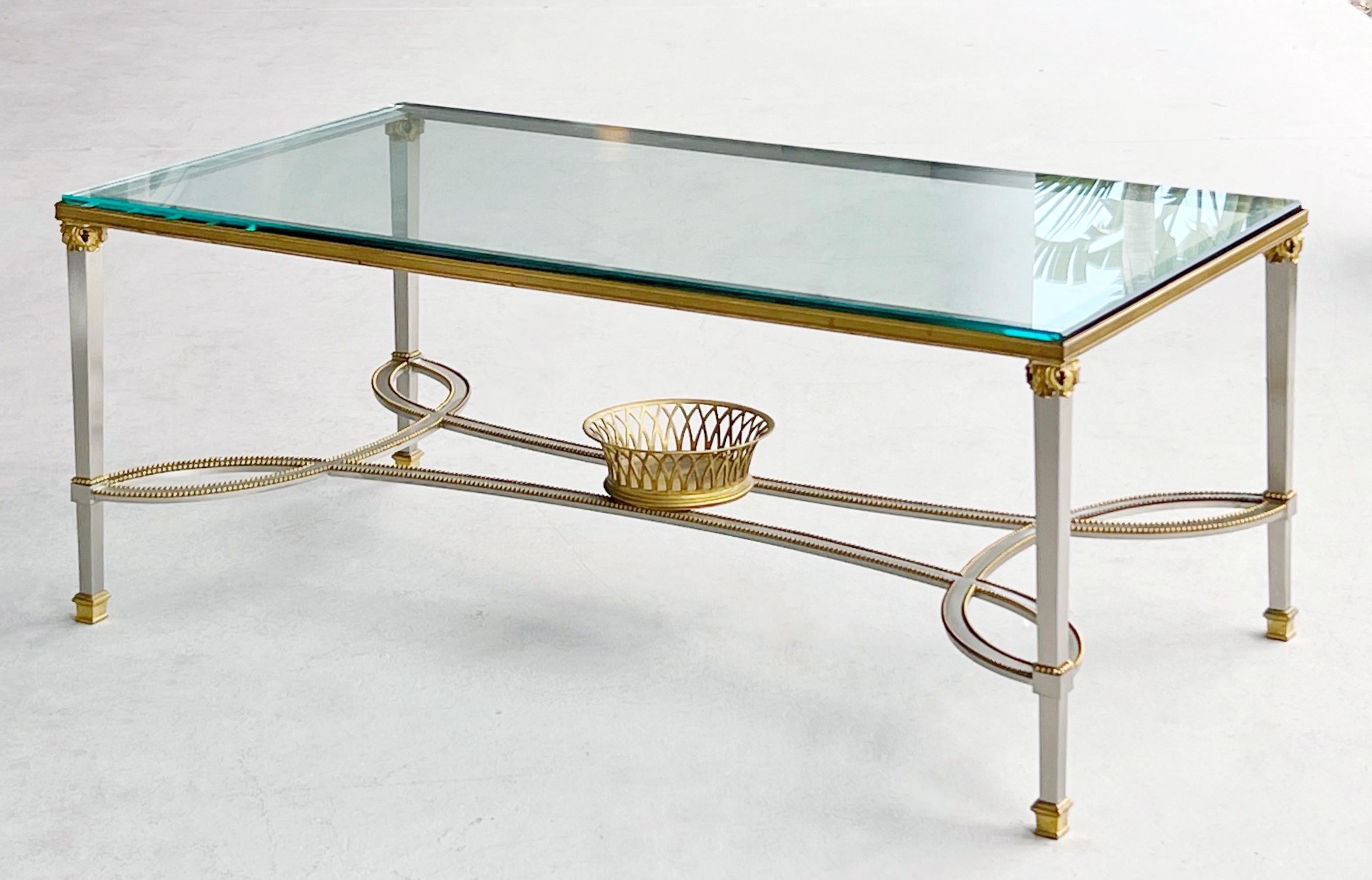 Maison Jansen Bronze Steel and Glass Neo Classic Modern Coffee Table ...