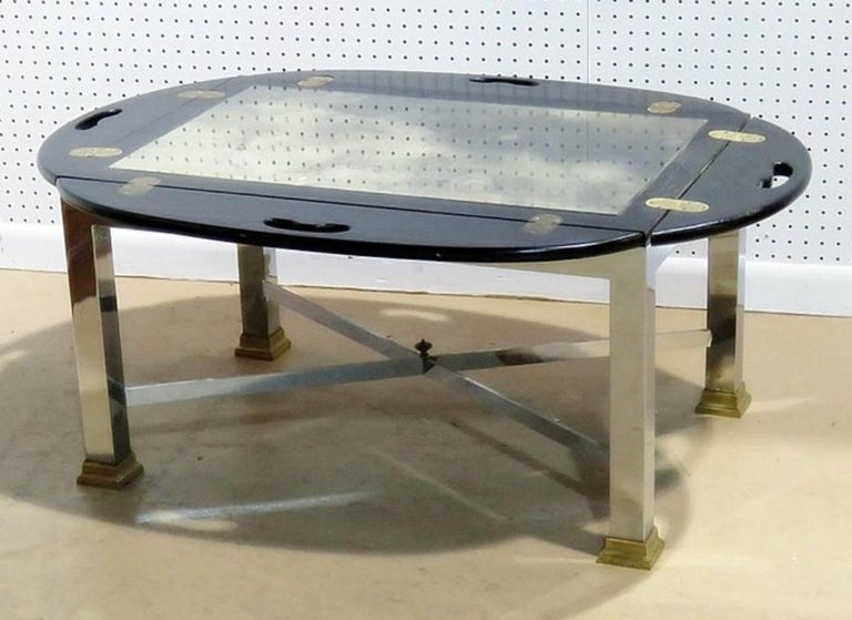 Brass and Steel Signed Maison Jansen Butler's Coffee Table at 1stDibs